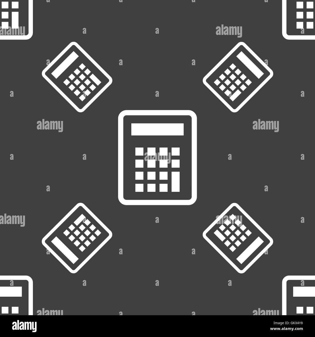 Calculator icon sign. Seamless pattern on a gray background. Vector ...