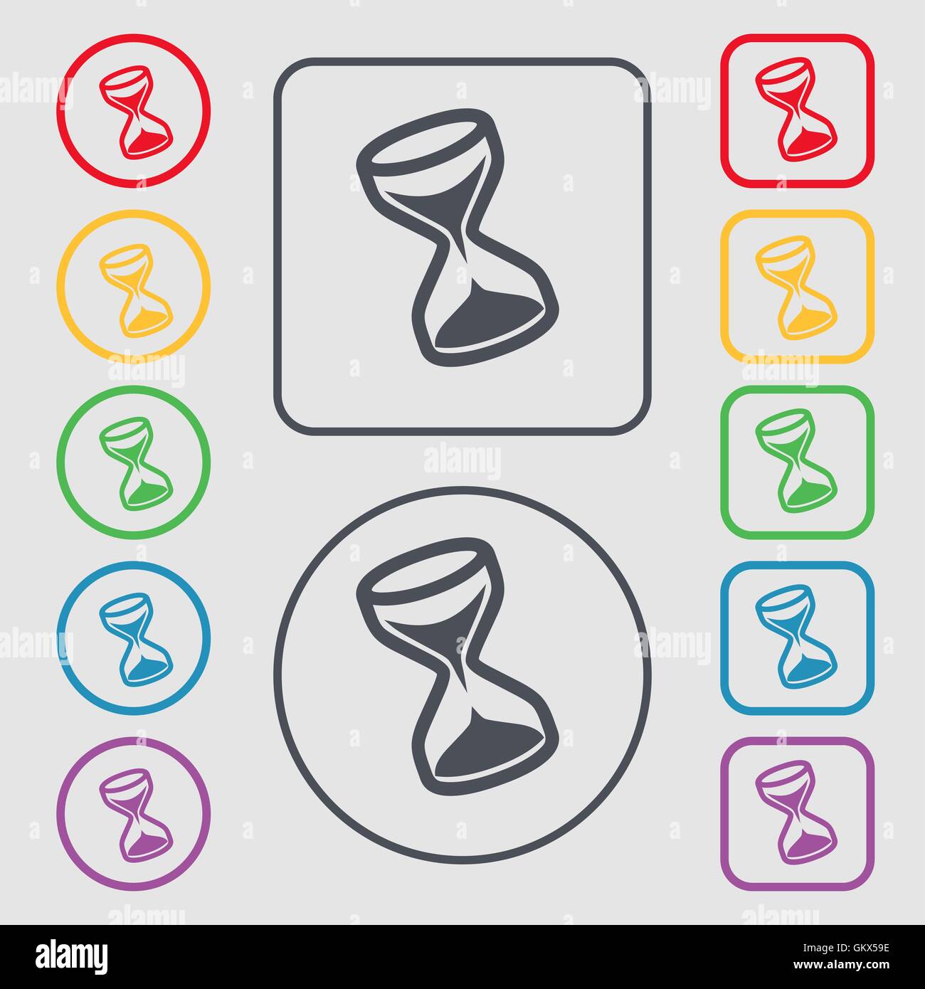 hourglass icon sign. symbol on the Round and square buttons with frame ...