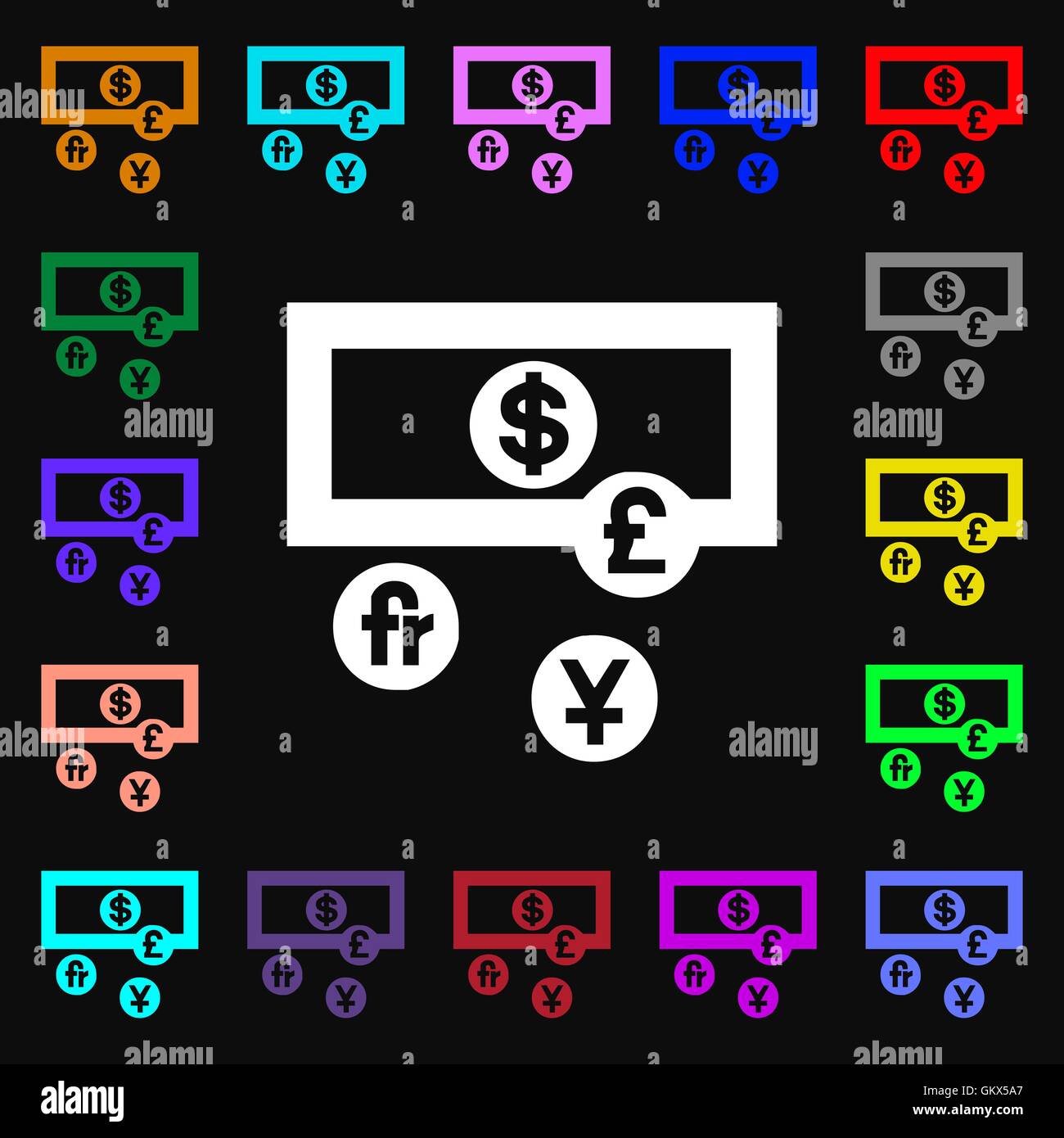 currencies of the world iconi sign. Lots of colorful symbols for your ...