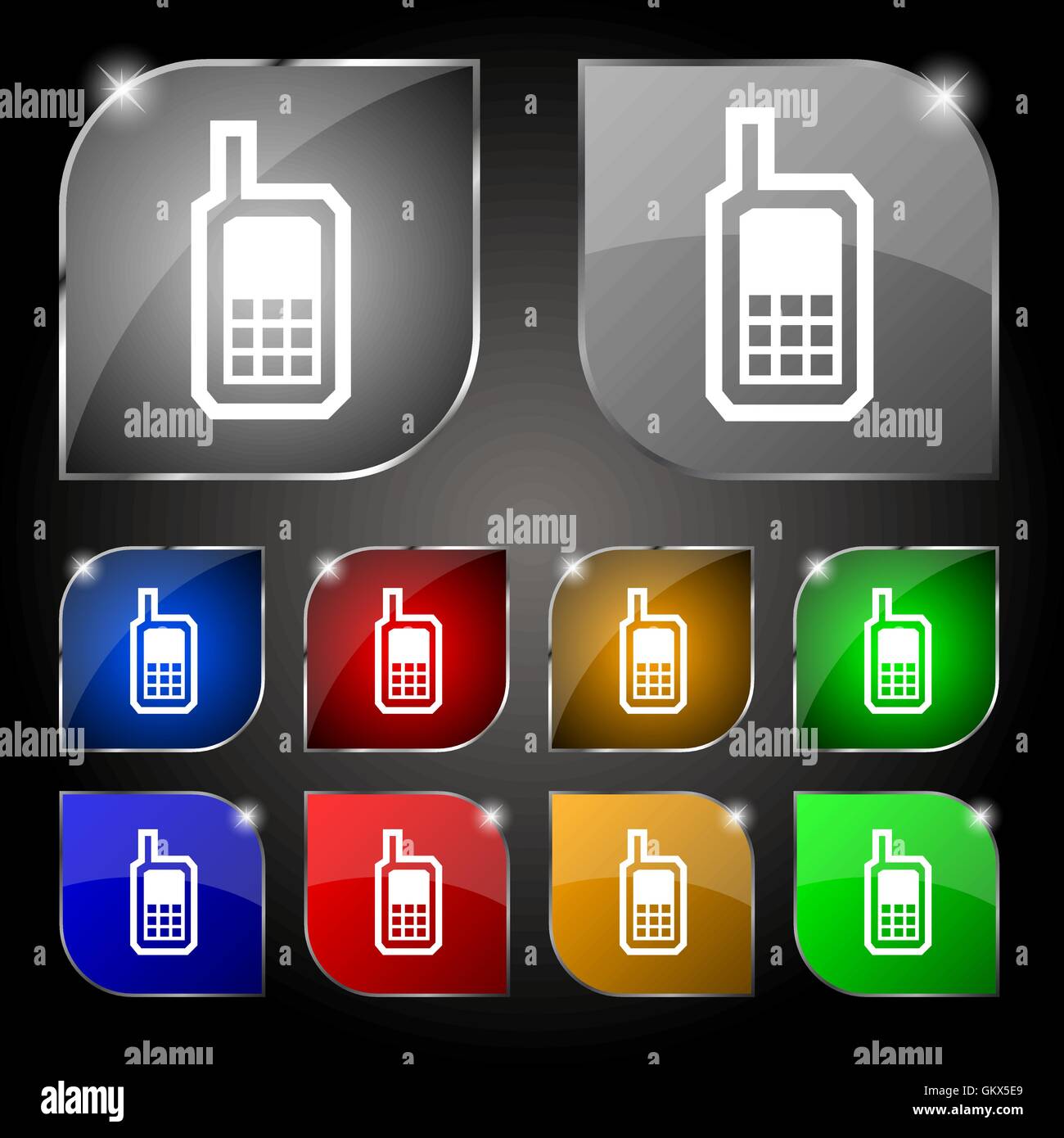 Mobile phone icon sign. Set of ten colorful buttons with glare. Vector ...