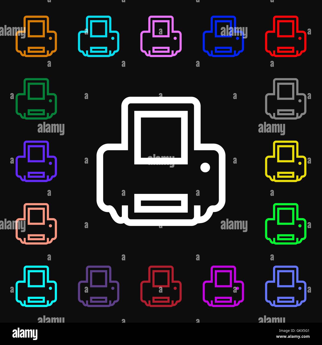 Printing icon sign. Lots of colorful symbols for your design. Vector ...