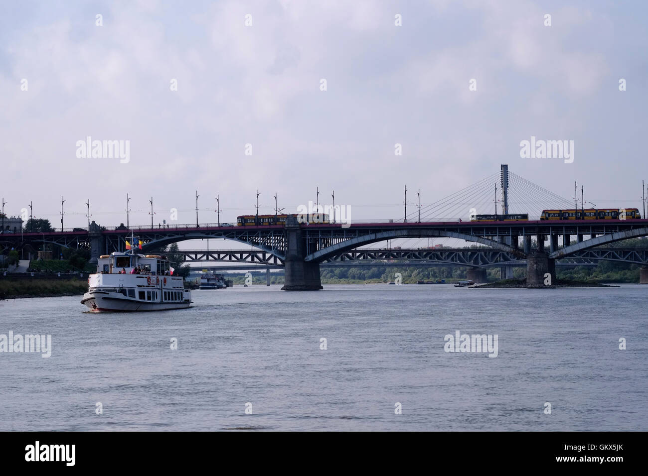 View of the Poniatowski Bridge over the Vistula river connecting Powsle ...