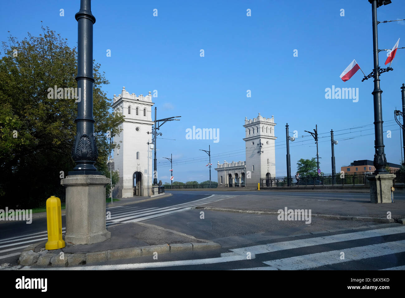 Entrance to Poniatowski Bridge over the Vistula river connecting Powsle ...