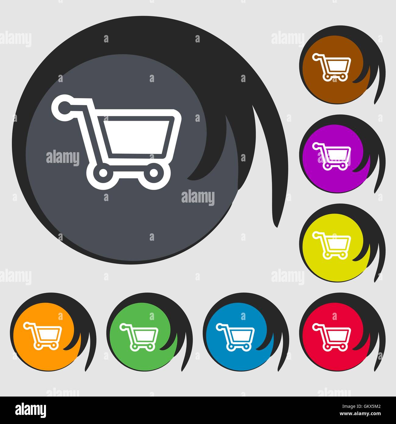 shopping cart icon sign. Symbol on eight colored buttons. Vector Stock ...