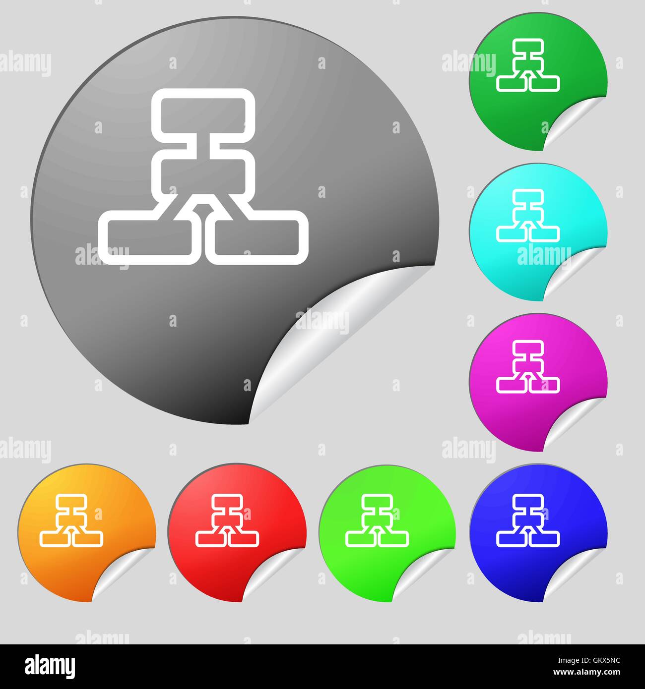 Network icon sign. Set of eight multi colored round buttons, stickers ...