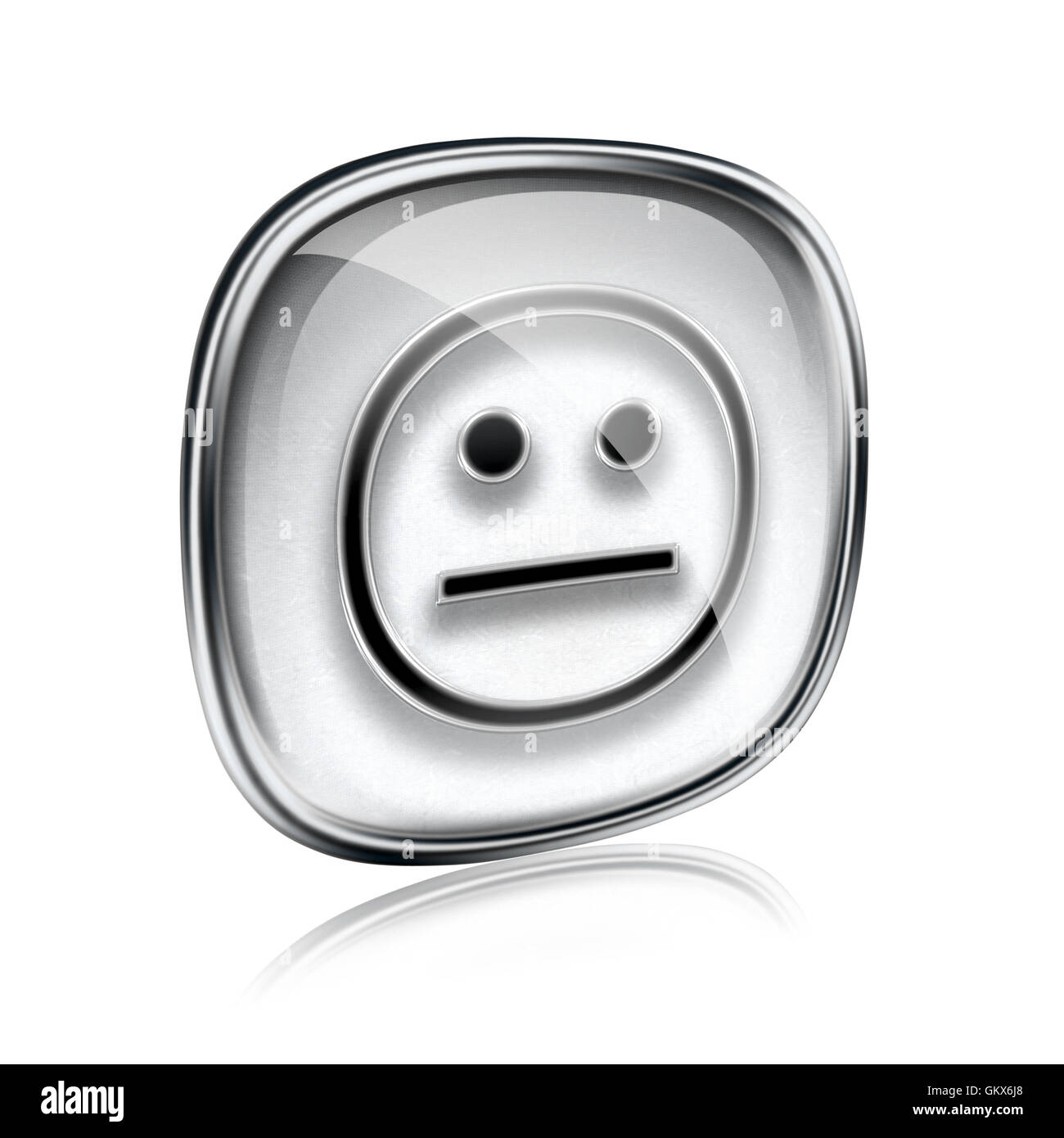 Smiley icon grey glass, isolated on white background Stock Photo - Alamy