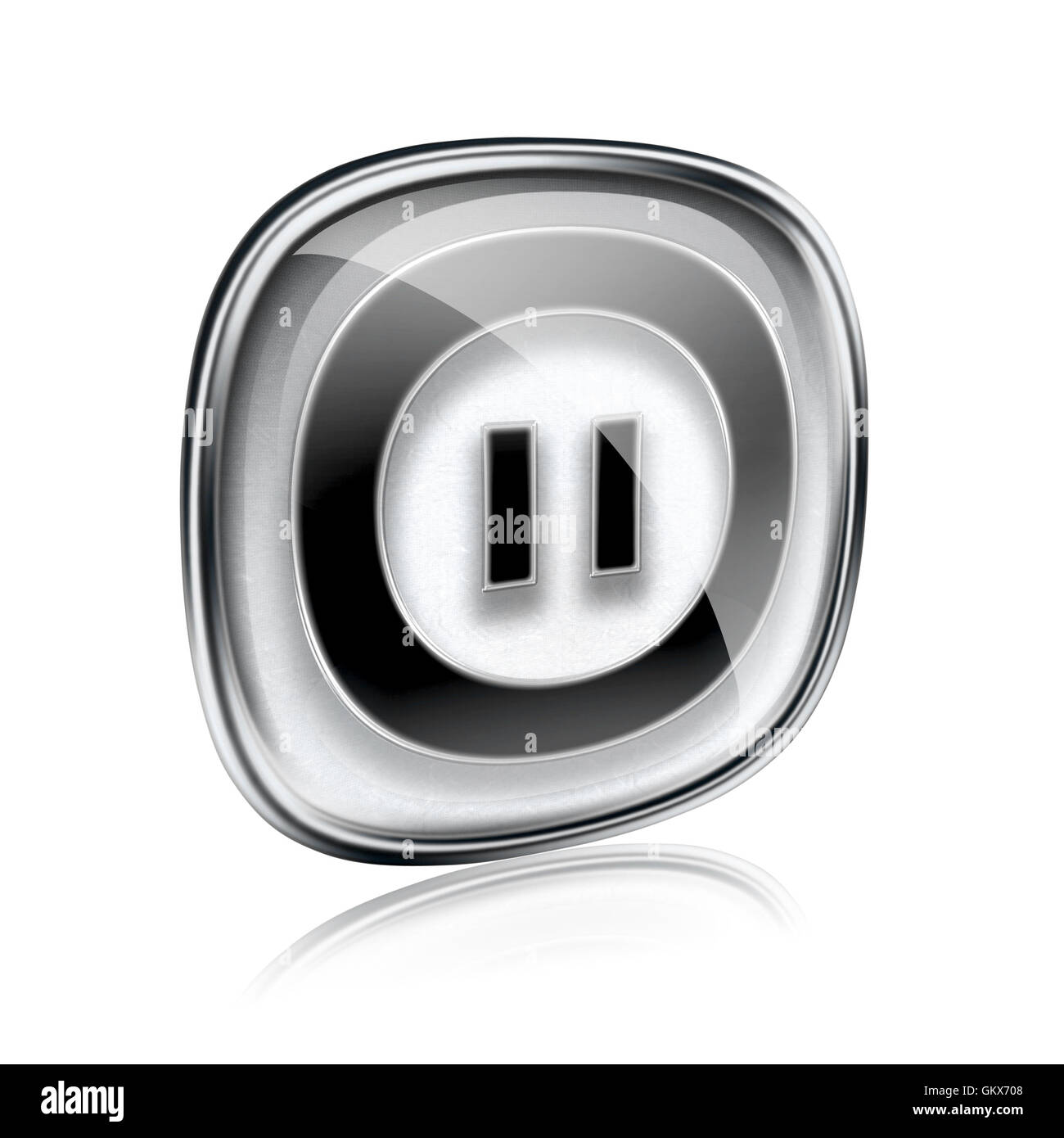Pause icon grey glass, isolated on white background Stock Photo - Alamy