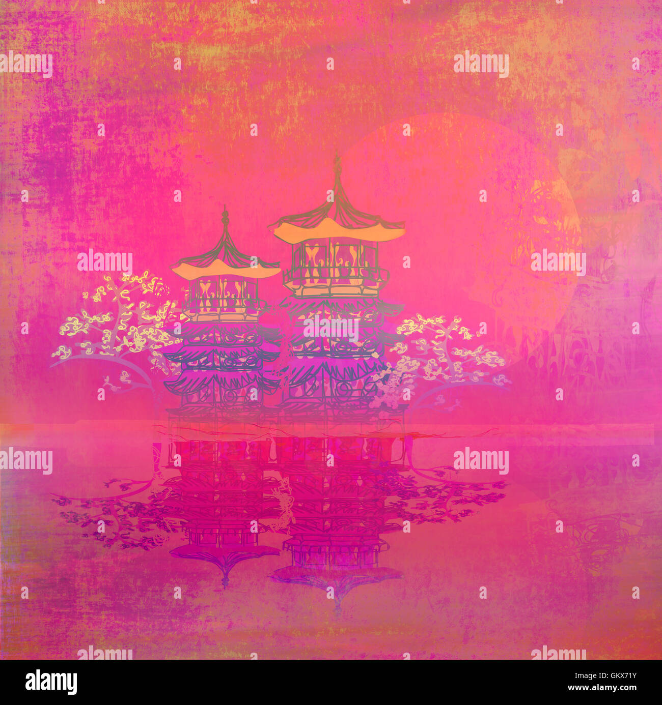 old paper with Chinese landscape Stock Photo - Alamy