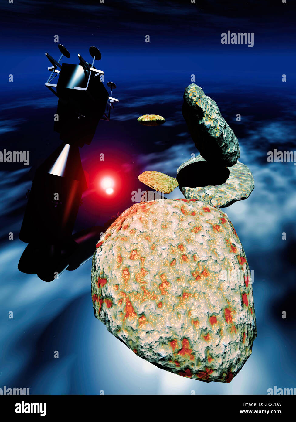 The space ship with asteroids Stock Photo - Alamy