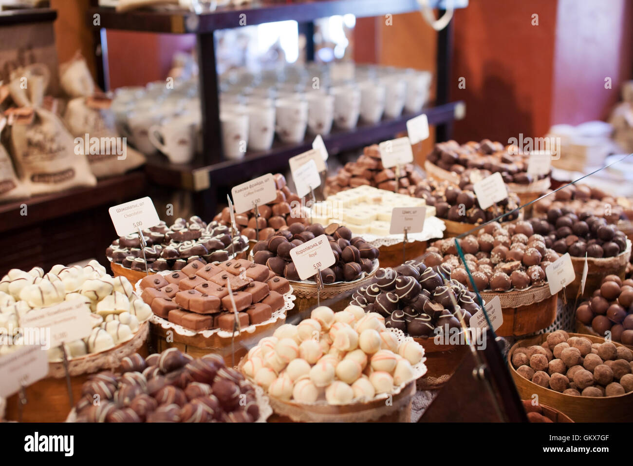 chocolate sweets in the shop Stock Photo - Alamy