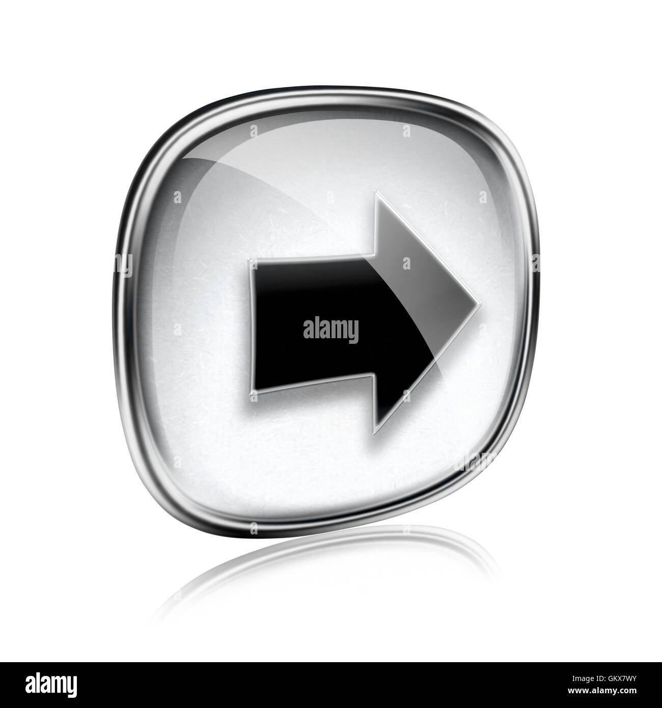 Arrow right icon grey glass, isolated on white background Stock Photo ...