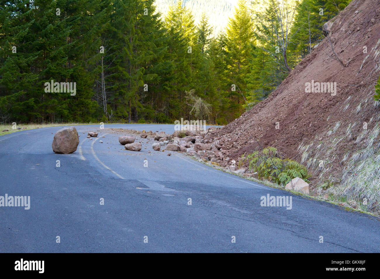 Landslide Blocked Road Stock Photo - Alamy