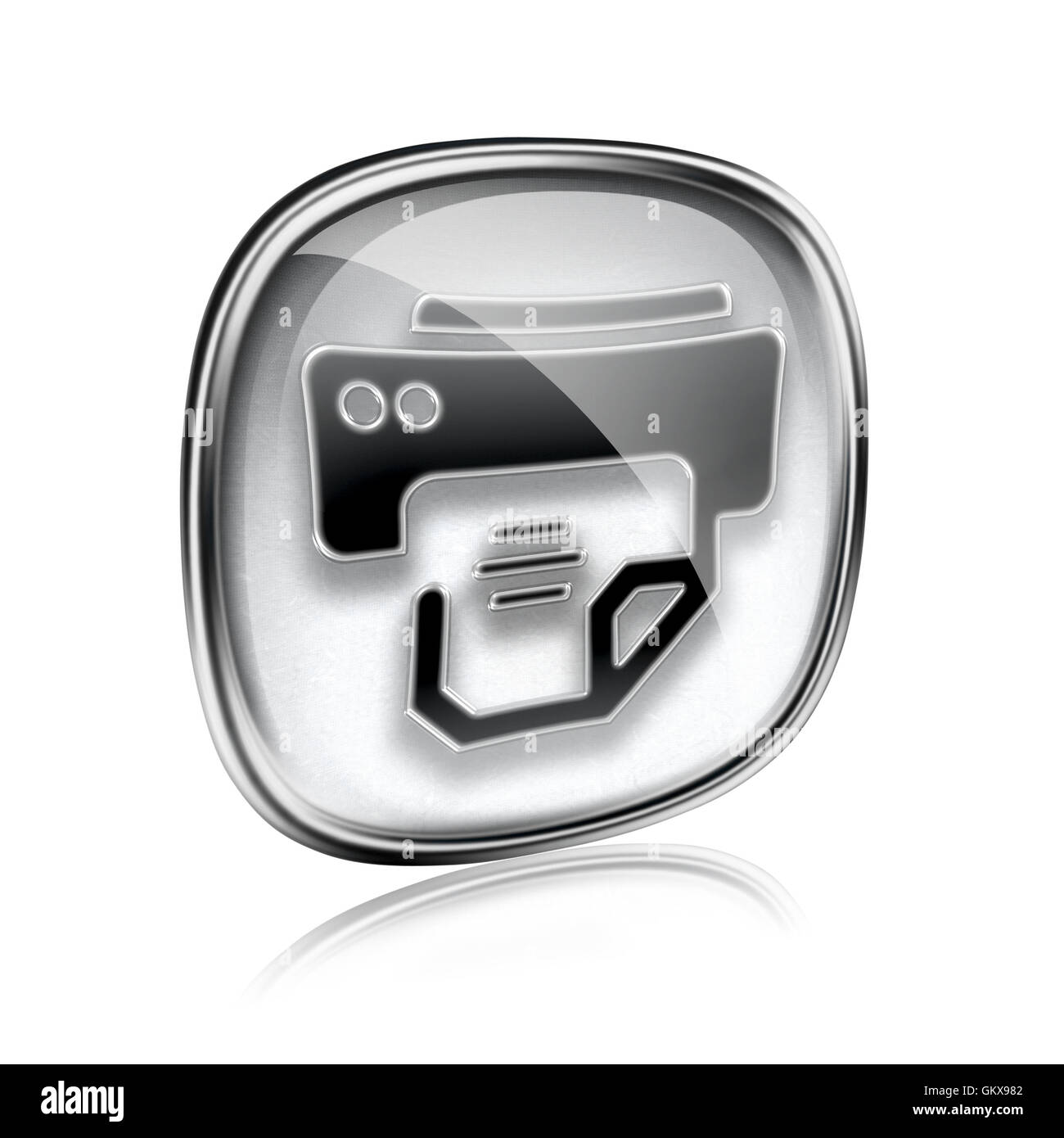 printer icon grey glass, isolated on white background Stock Photo - Alamy