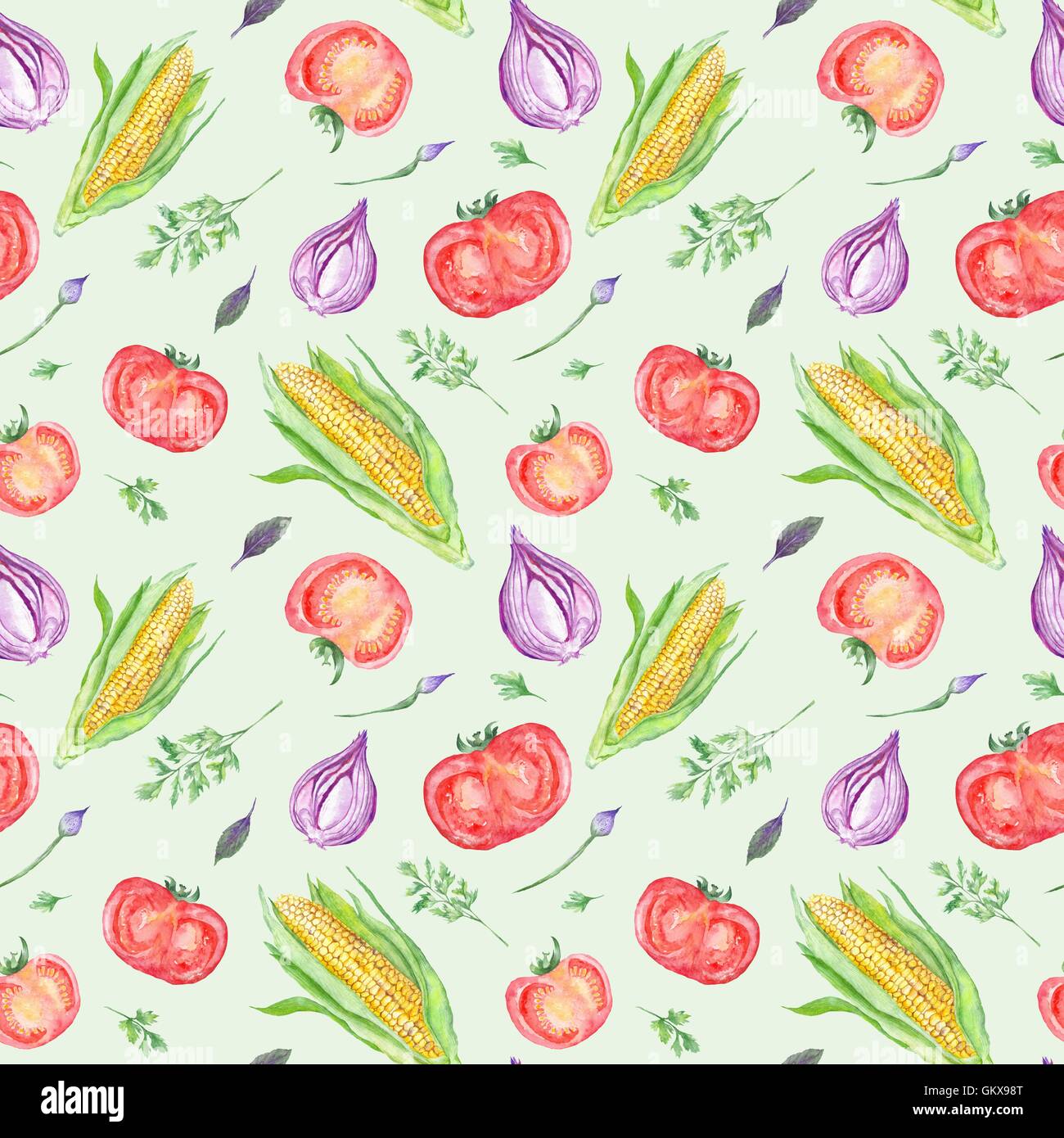 Healthy food hand-painted seamless vegetarian texture for menu and ...
