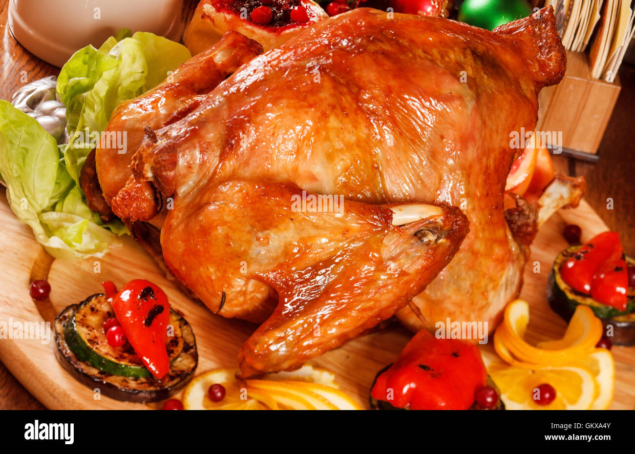 Garnished roasted turkey Stock Photo - Alamy