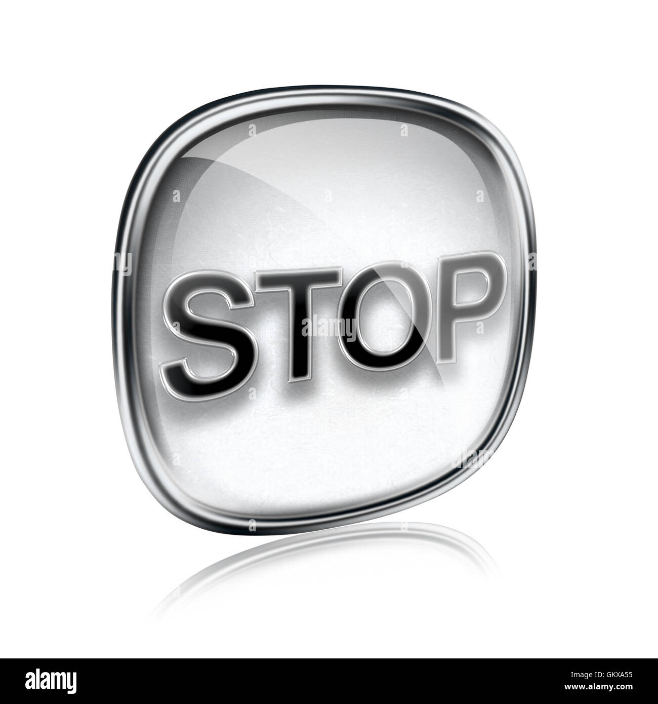 Stop icon grey glass, isolated on white background Stock Photo - Alamy