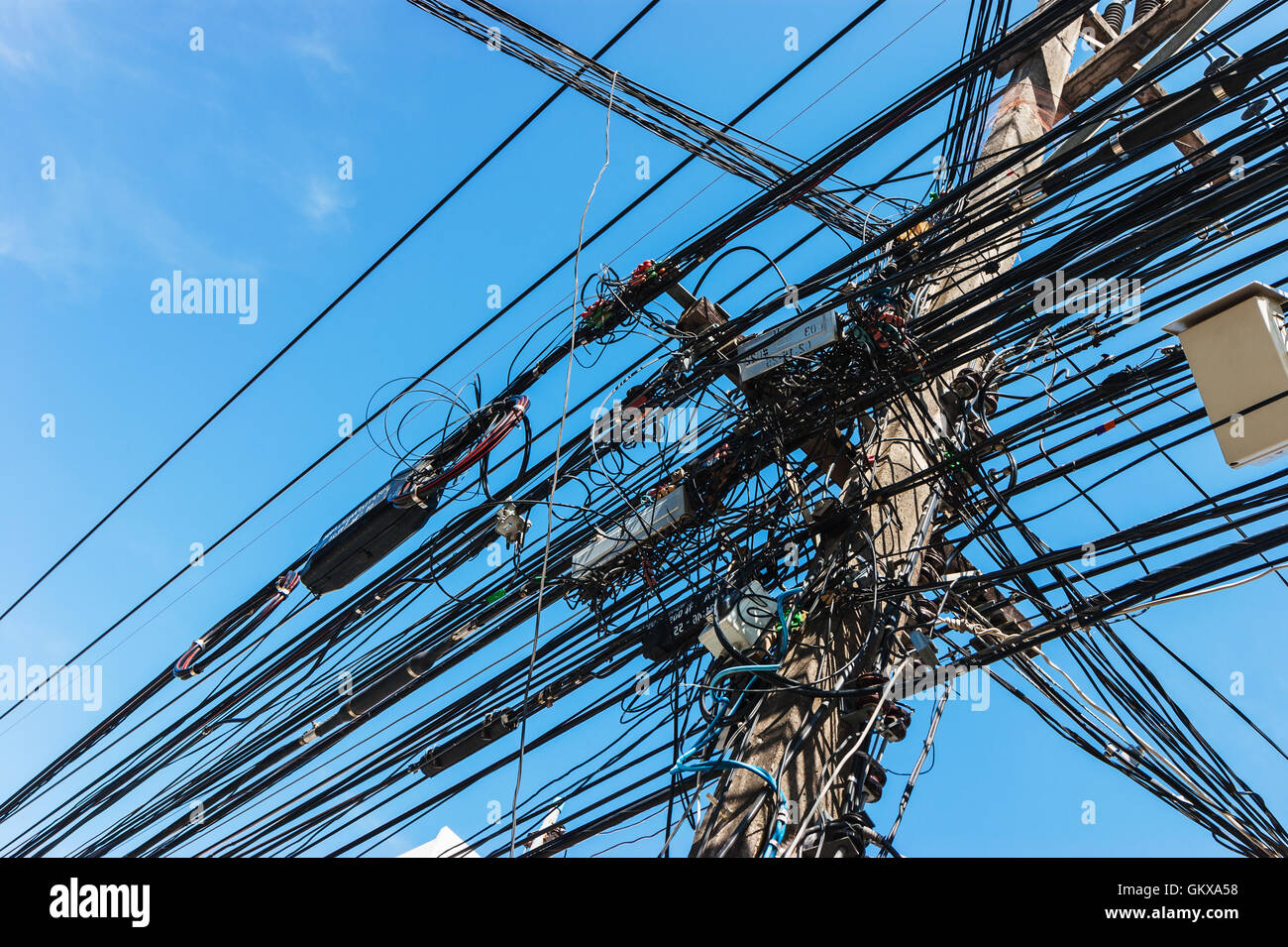 Intertwining of many electrical wires Stock Photo - Alamy