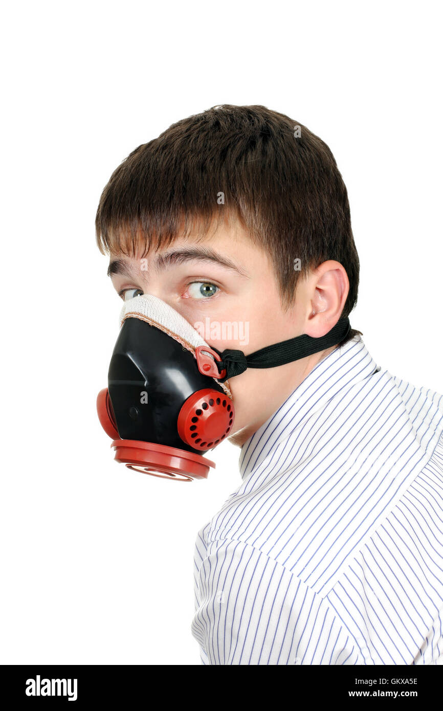 Young Man in Gas Mask Stock Photo - Alamy