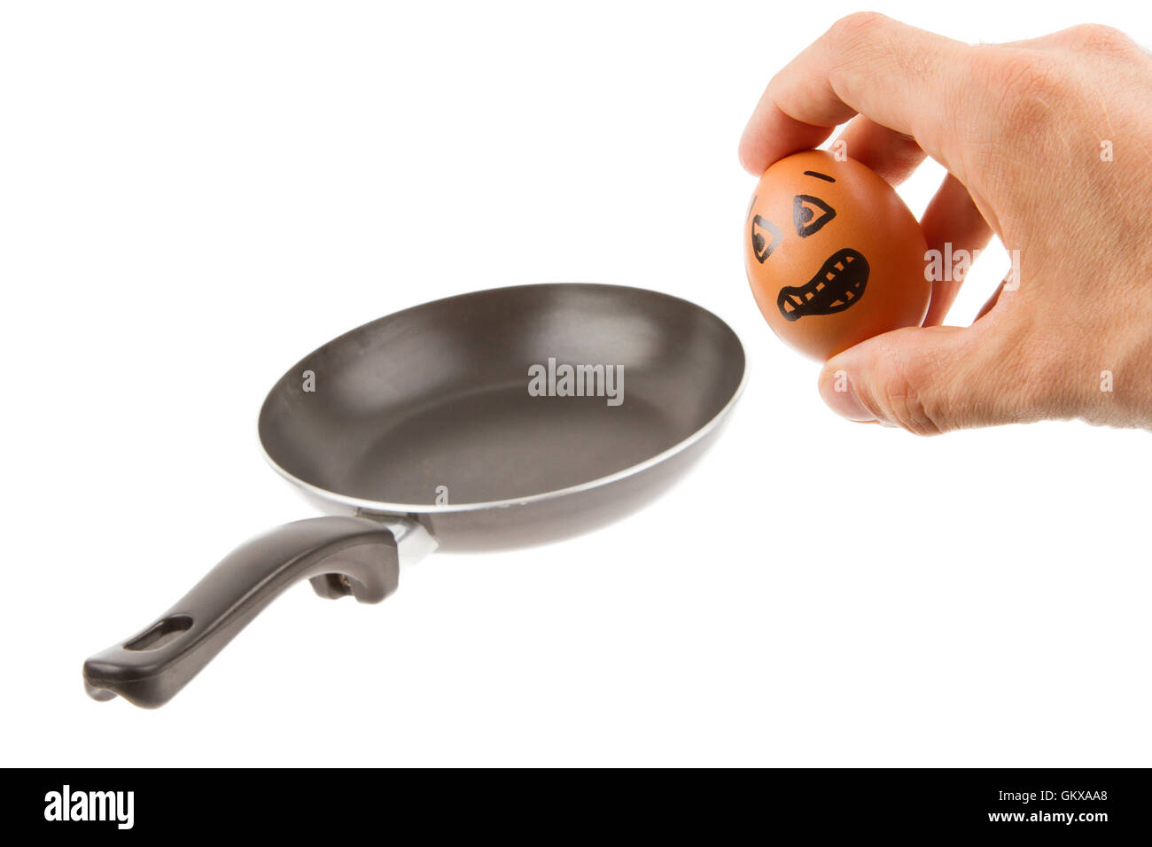 Scared egg, waiting to be fried in a pan Stock Photo - Alamy