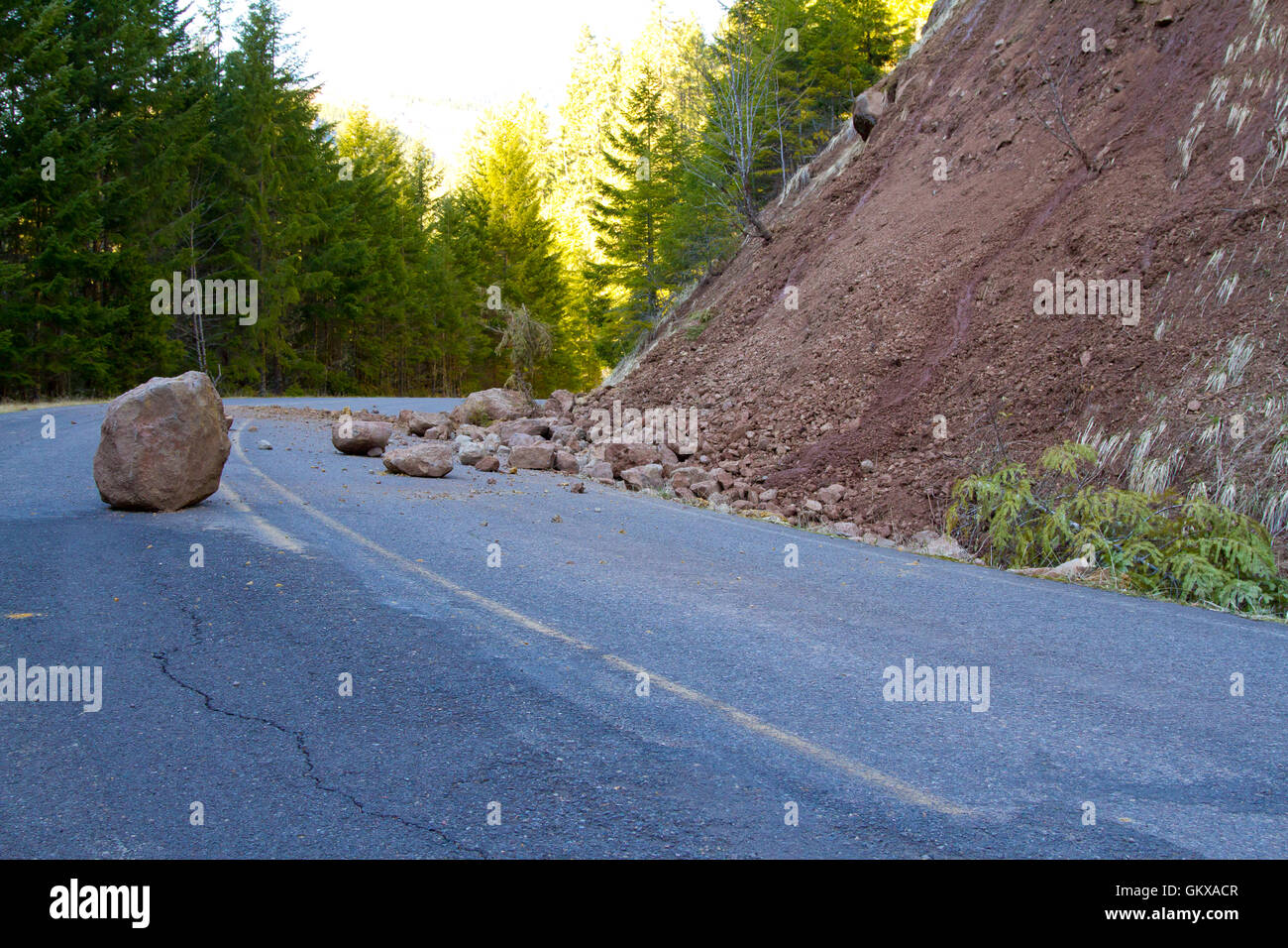Landslide Blocked Road Stock Photo - Alamy