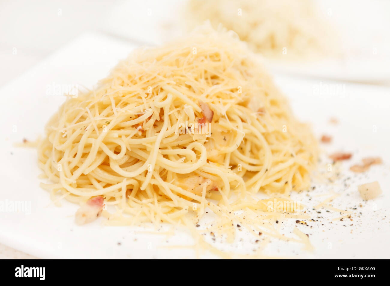 Pasta with bacon and cream sauce Stock Photo - Alamy
