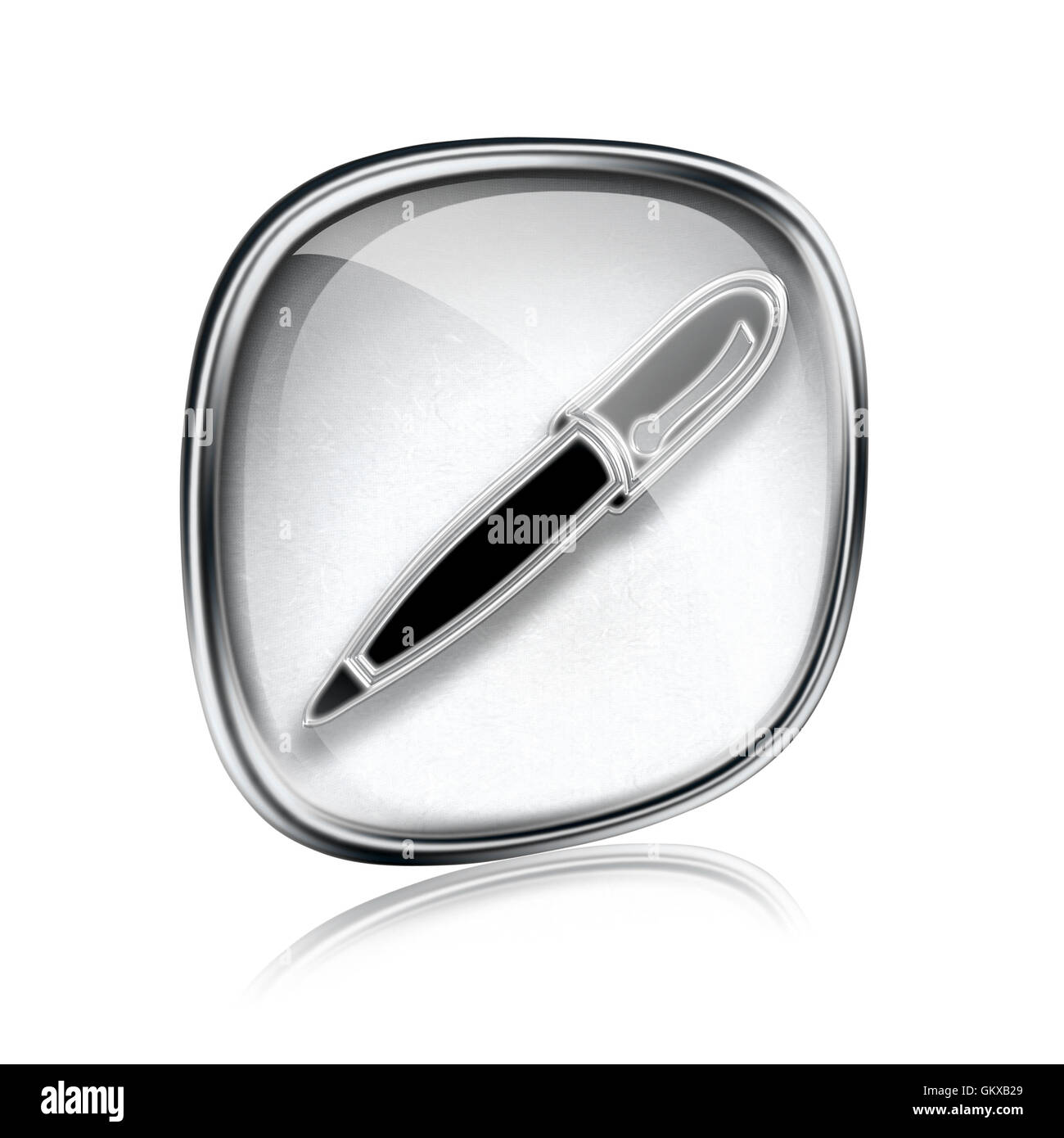 pen icon grey glass, isolated on white background Stock Photo - Alamy