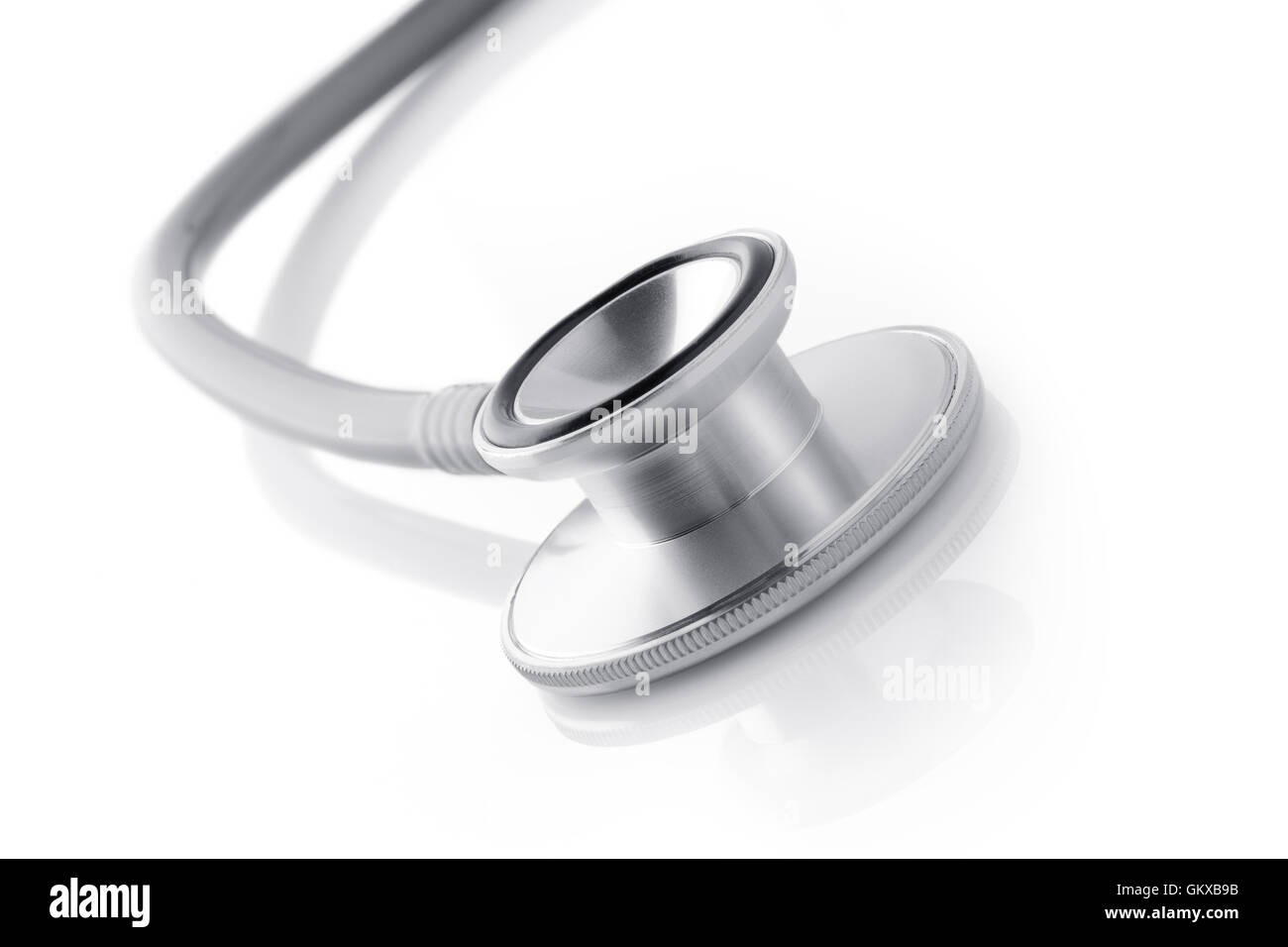 Close up view of grey stethoscope on white back Stock Photo - Alamy
