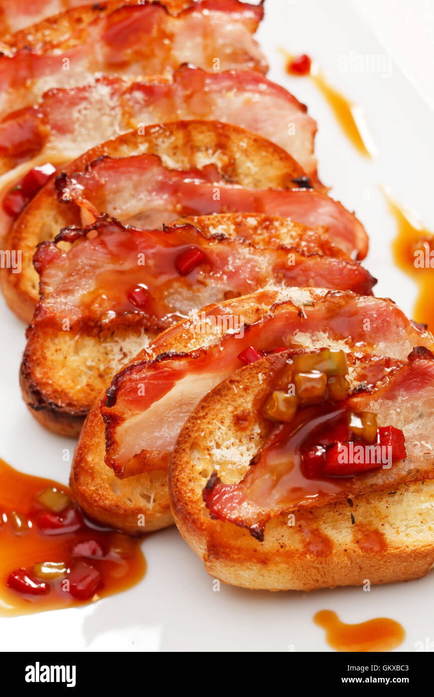 toasts with bacon Stock Photo - Alamy