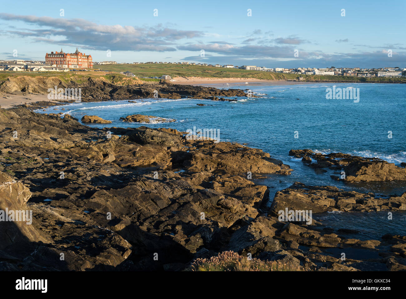The Headland Hotel and Fistral Beach, Newquay, Cornwall Stock Photo - Alamy