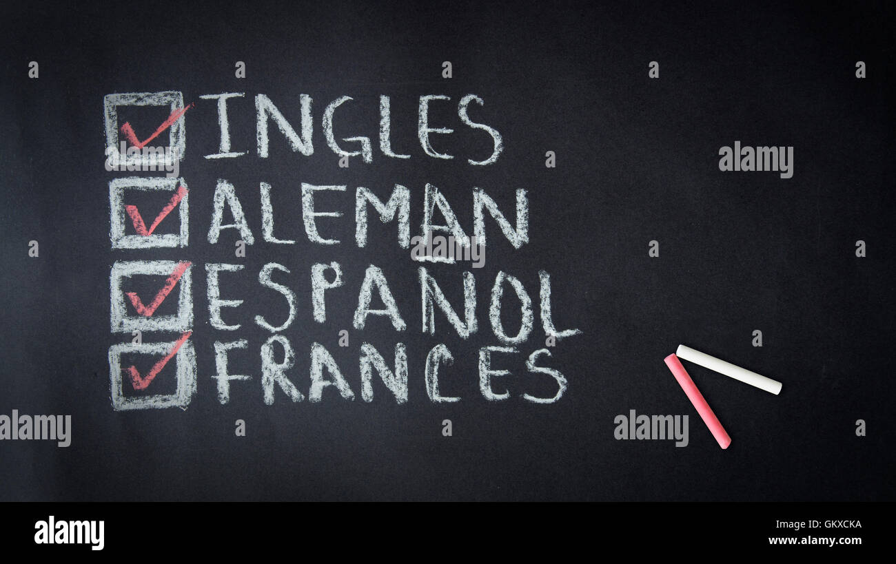 English, German, Spanish, French Chalk Drawing Stock Photo - Alamy