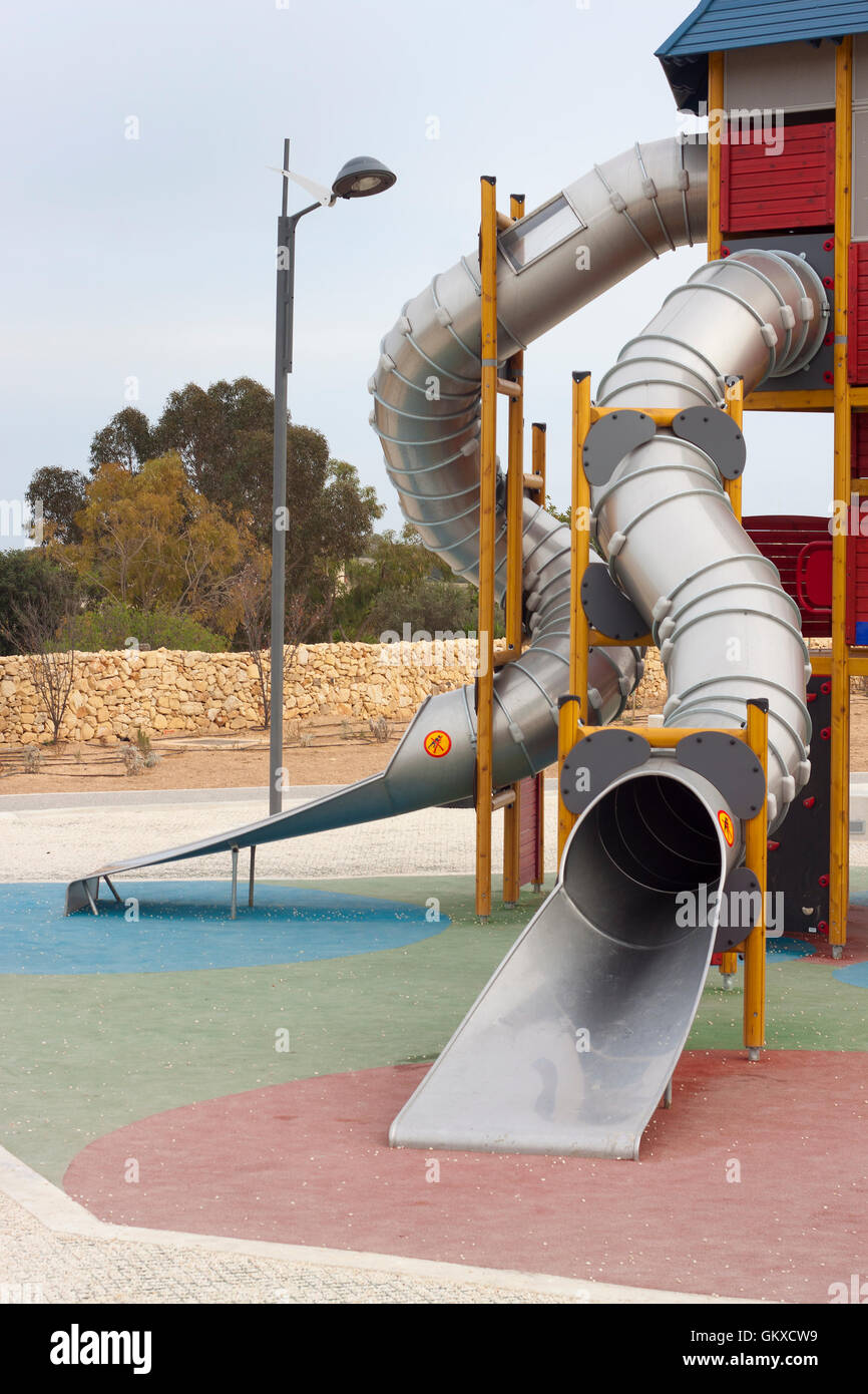Slide tower at playground Stock Photo - Alamy