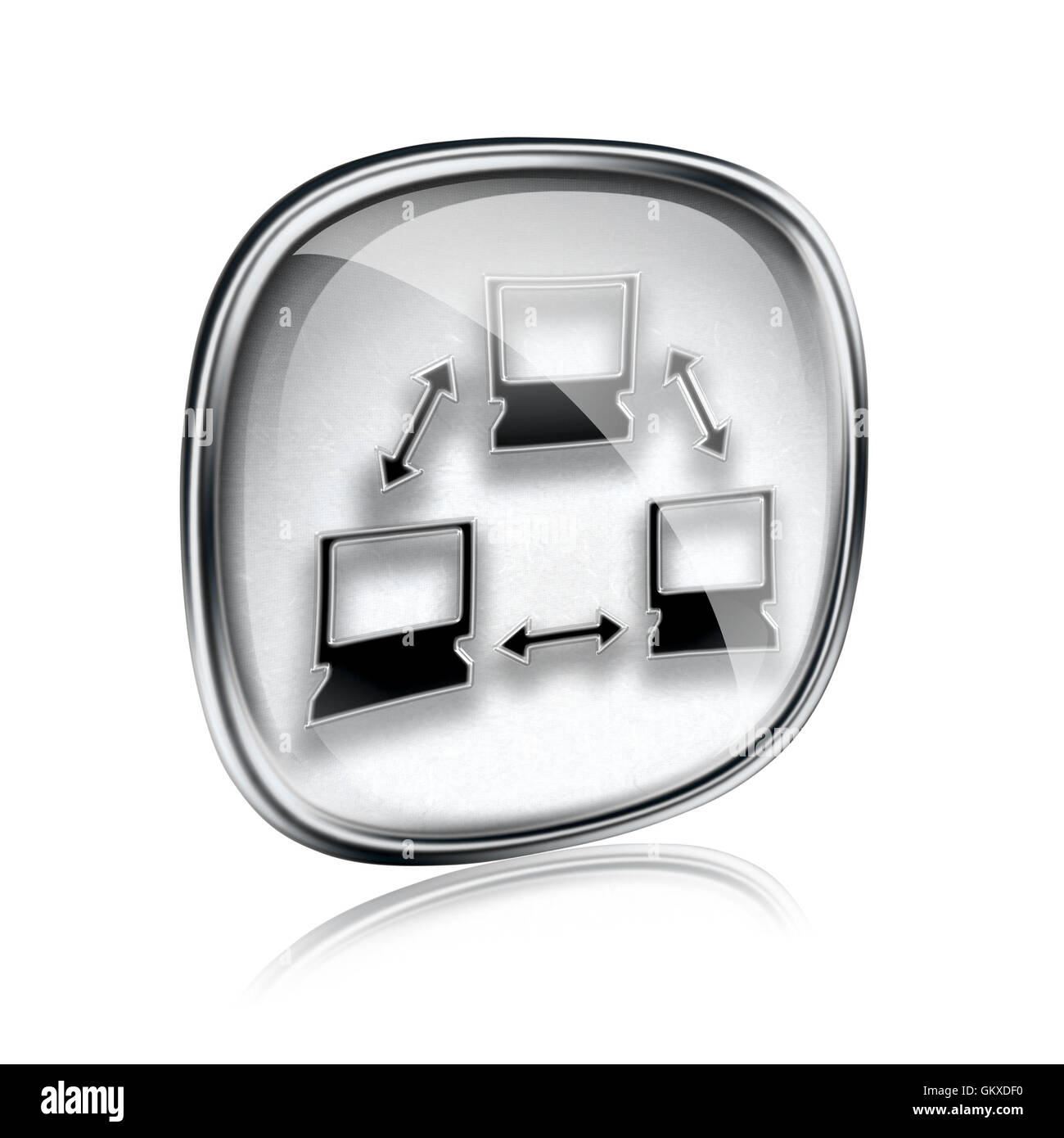 Network icon grey glass, isolated on white background Stock Photo - Alamy