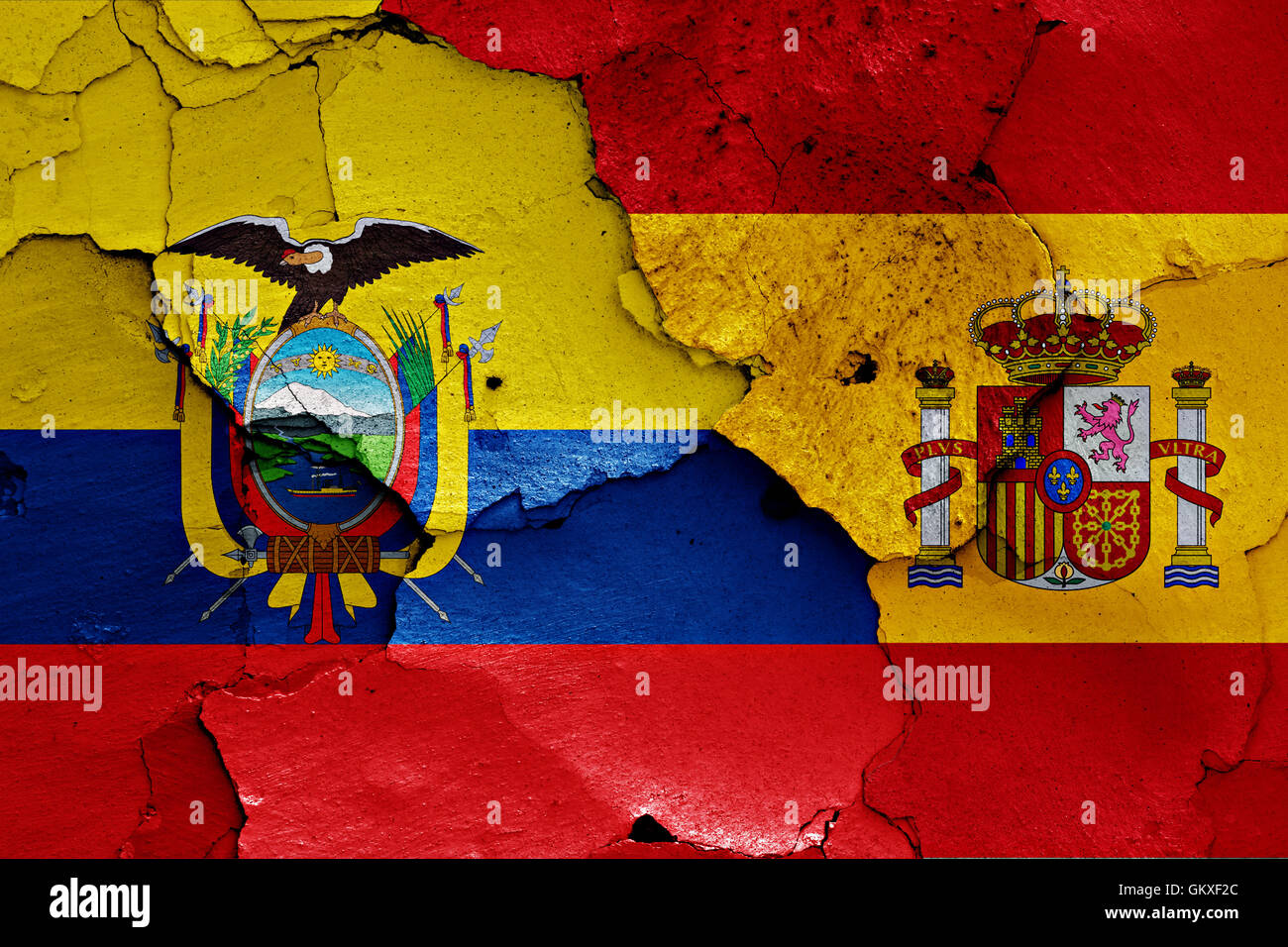 flags of Ecuador and Spain painted on cracked wall Stock Photo - Alamy