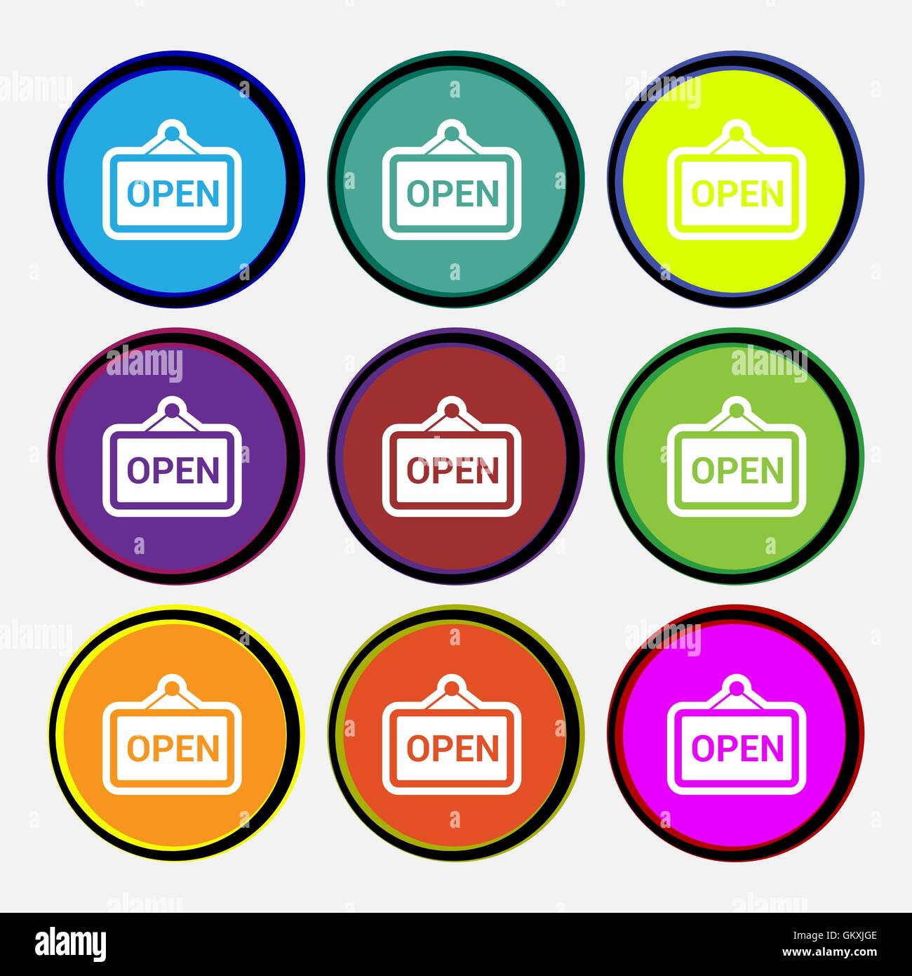 open icon sign. Nine multi colored round buttons. Vector Stock Vector ...