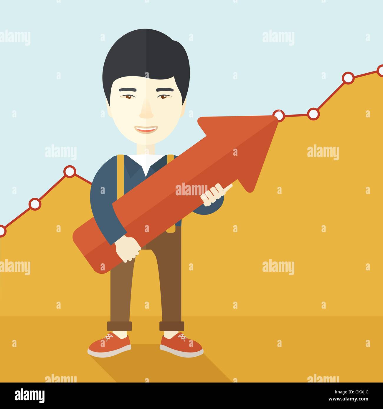 Happy chinese guy holding arrow up sign Stock Vector Image & Art - Alamy