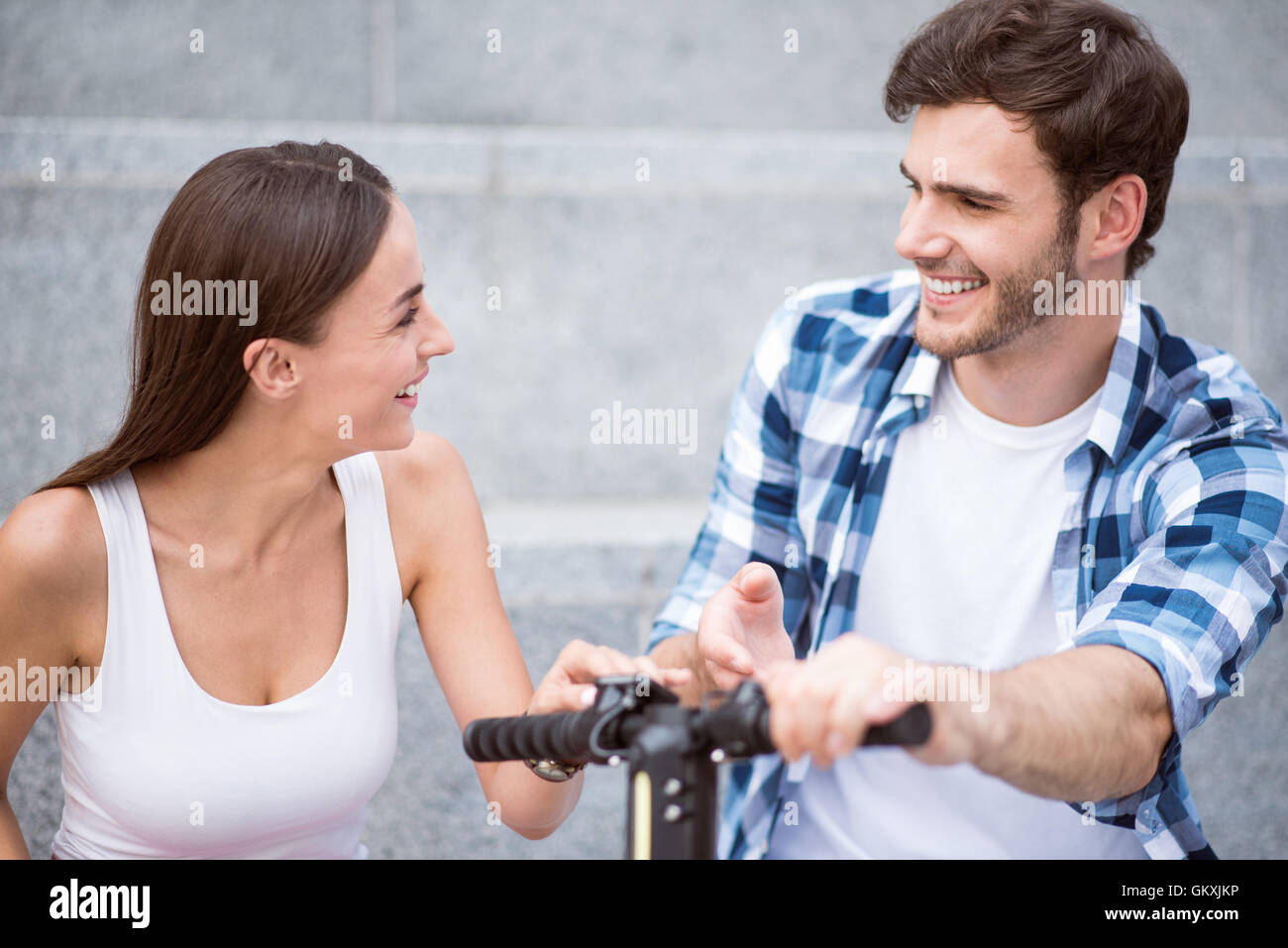 Positive friends talking Stock Photo - Alamy