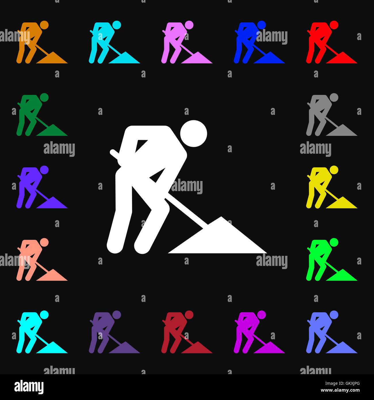 repair of road, construction work iconi sign. Lots of colorful symbols ...