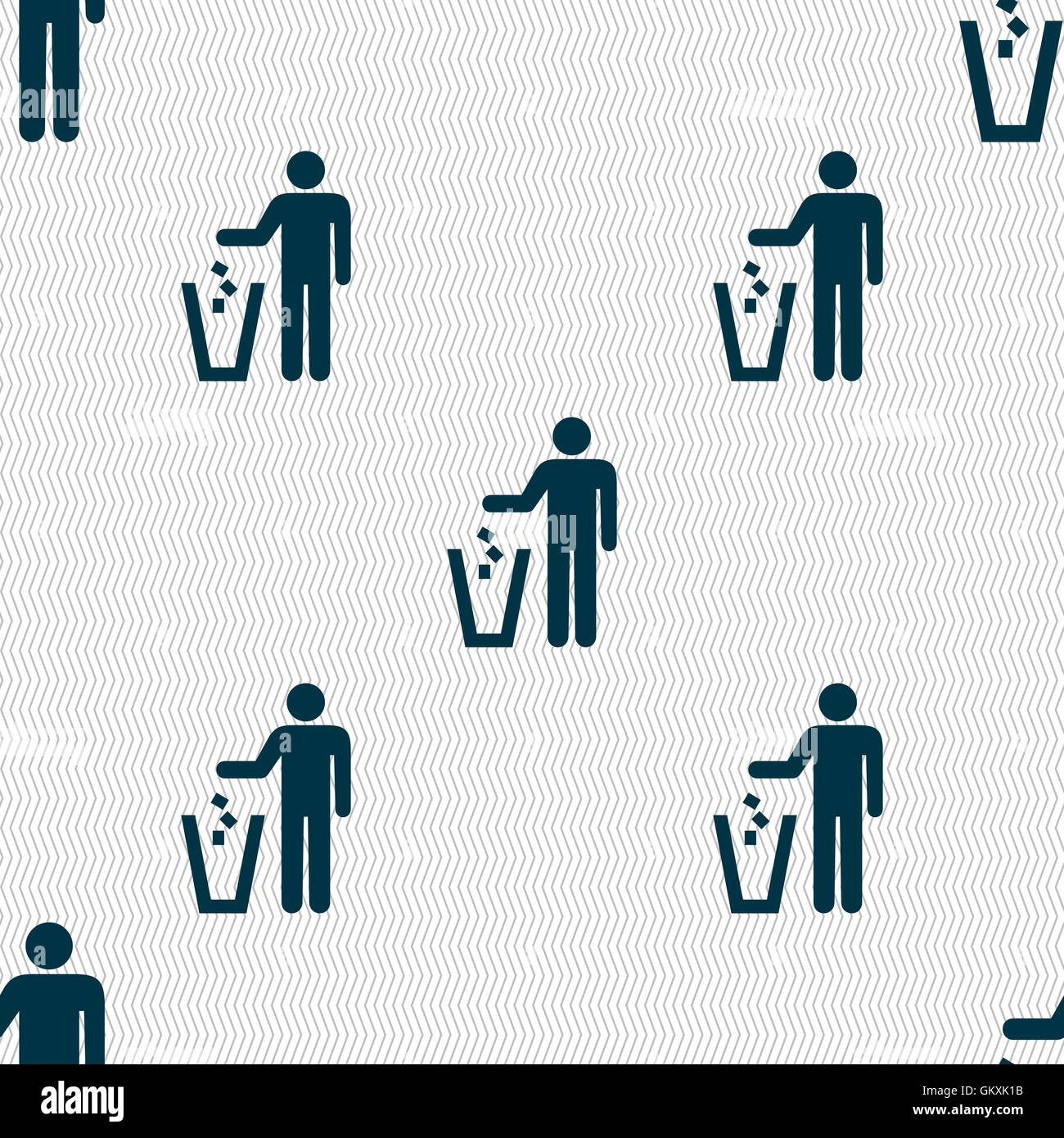 throw away the trash icon sign. Seamless pattern with geometric texture ...