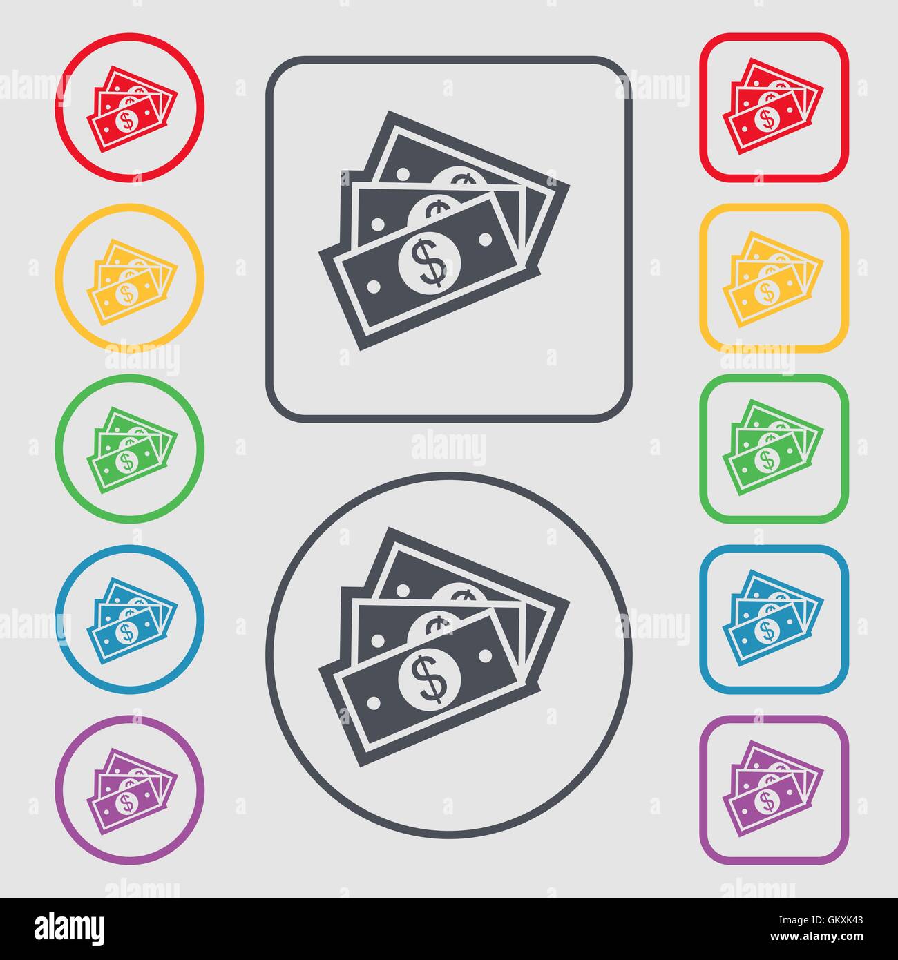 U.s dollar icon sign. symbol on the Round and square buttons with frame ...