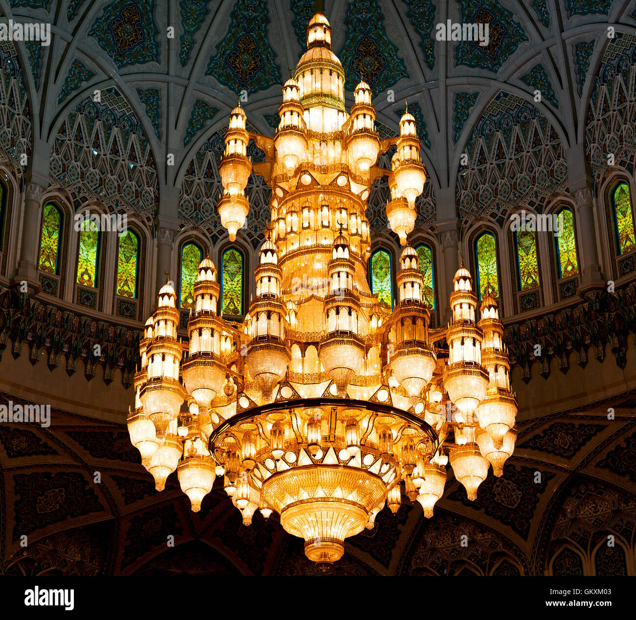 glass chandelier in oman muscat old mosque and the antique Stock Photo ...