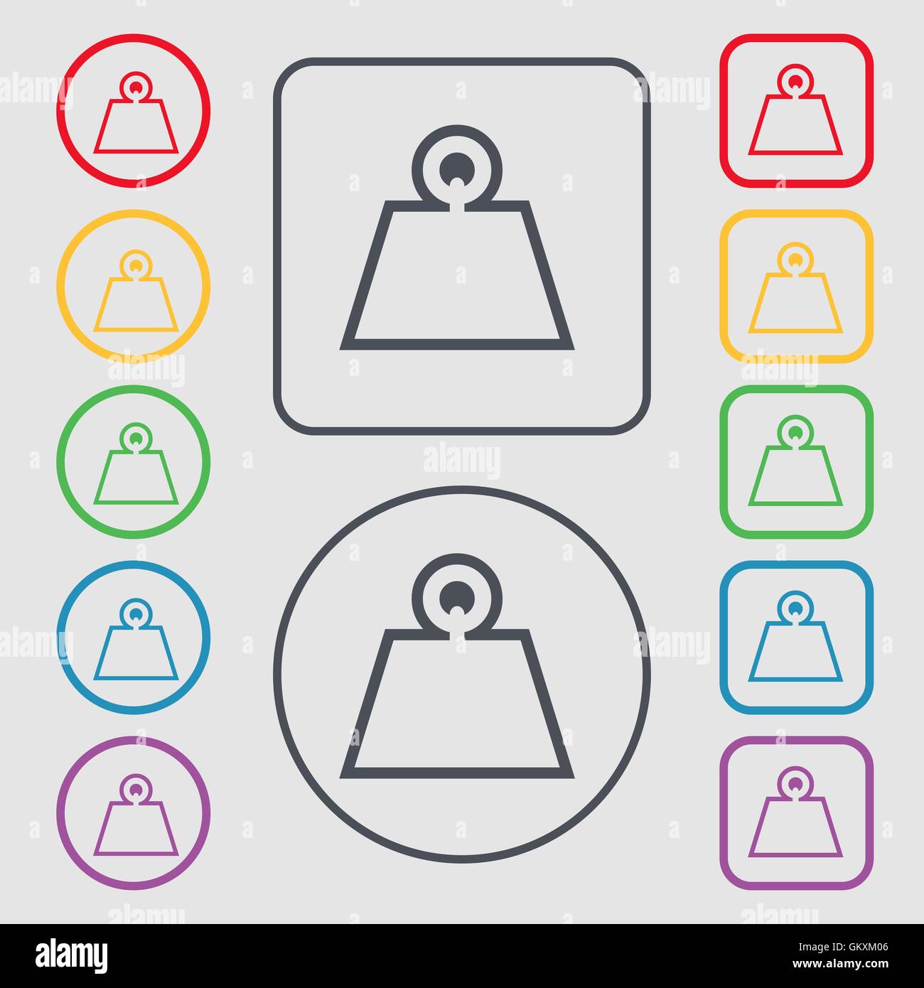 Weight icon sign. symbol on the Round and square buttons with frame ...
