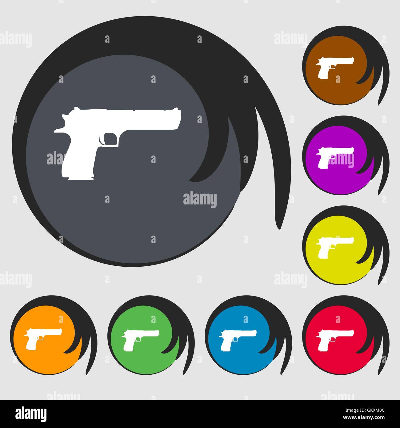gun icon sign. Symbol on eight colored buttons. Vector Stock Vector ...