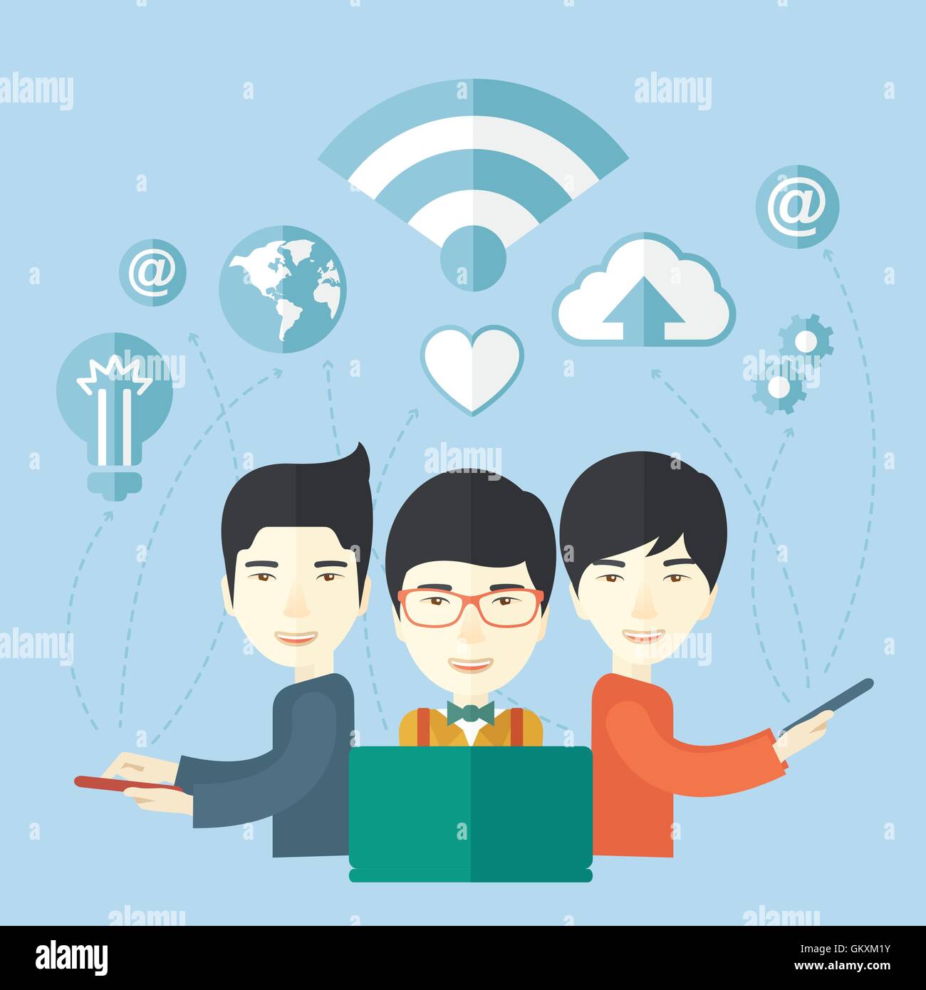 Asian men using modern technology Stock Vector Image & Art - Alamy