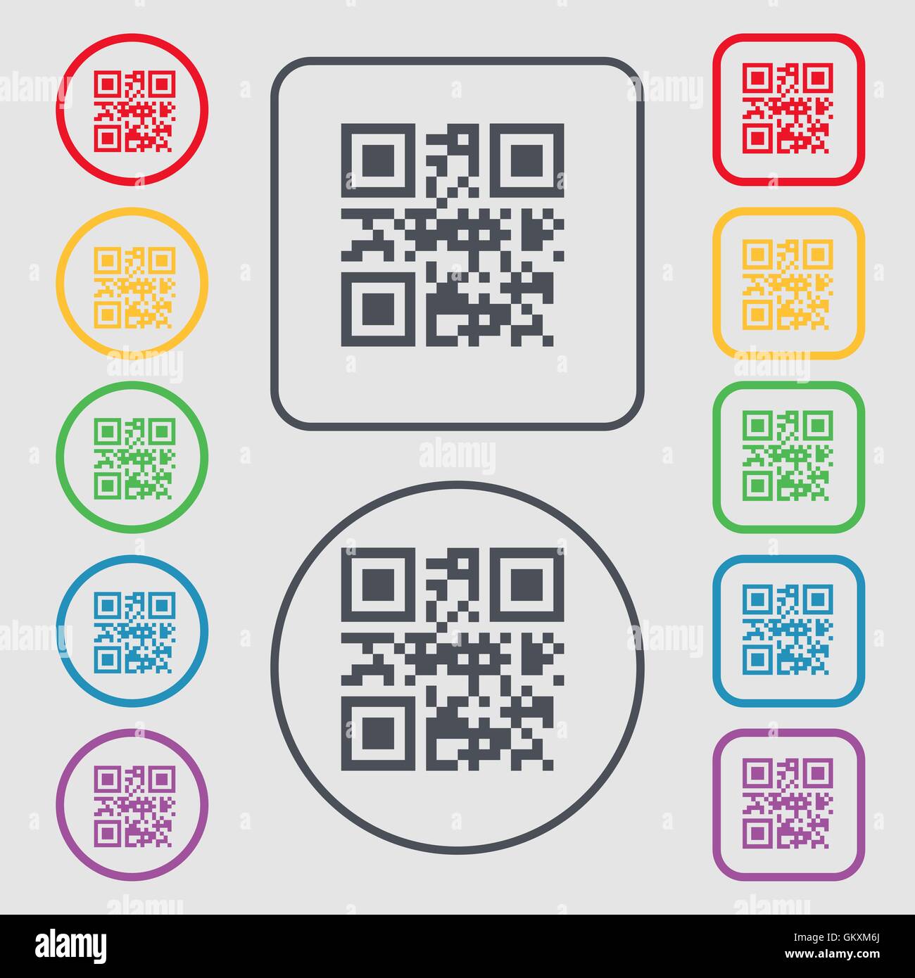 Qr code icon sign. symbol on the Round and square buttons with frame ...