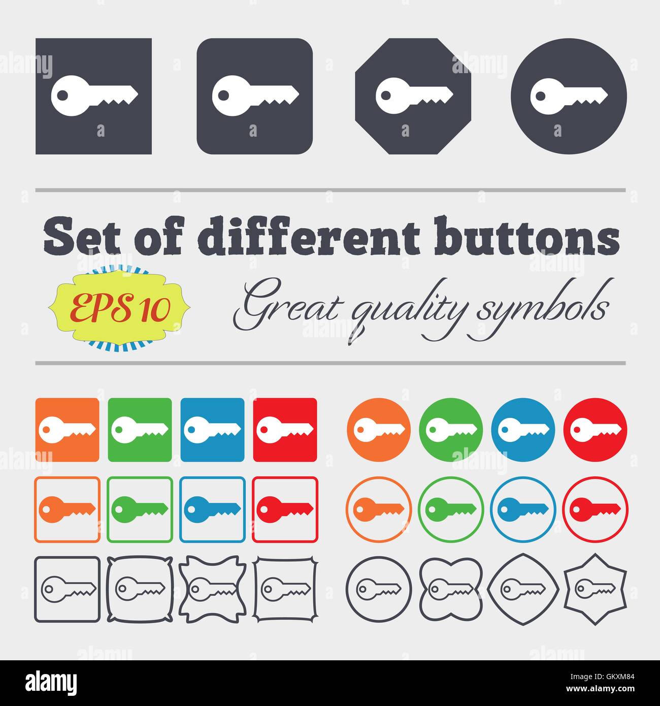 key icon sign. Big set of colorful, diverse, high-quality buttons ...