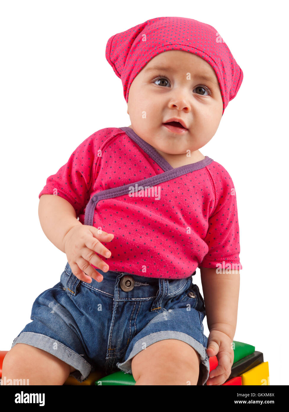 Portrait of cute female toddler isolated on white background Stock ...