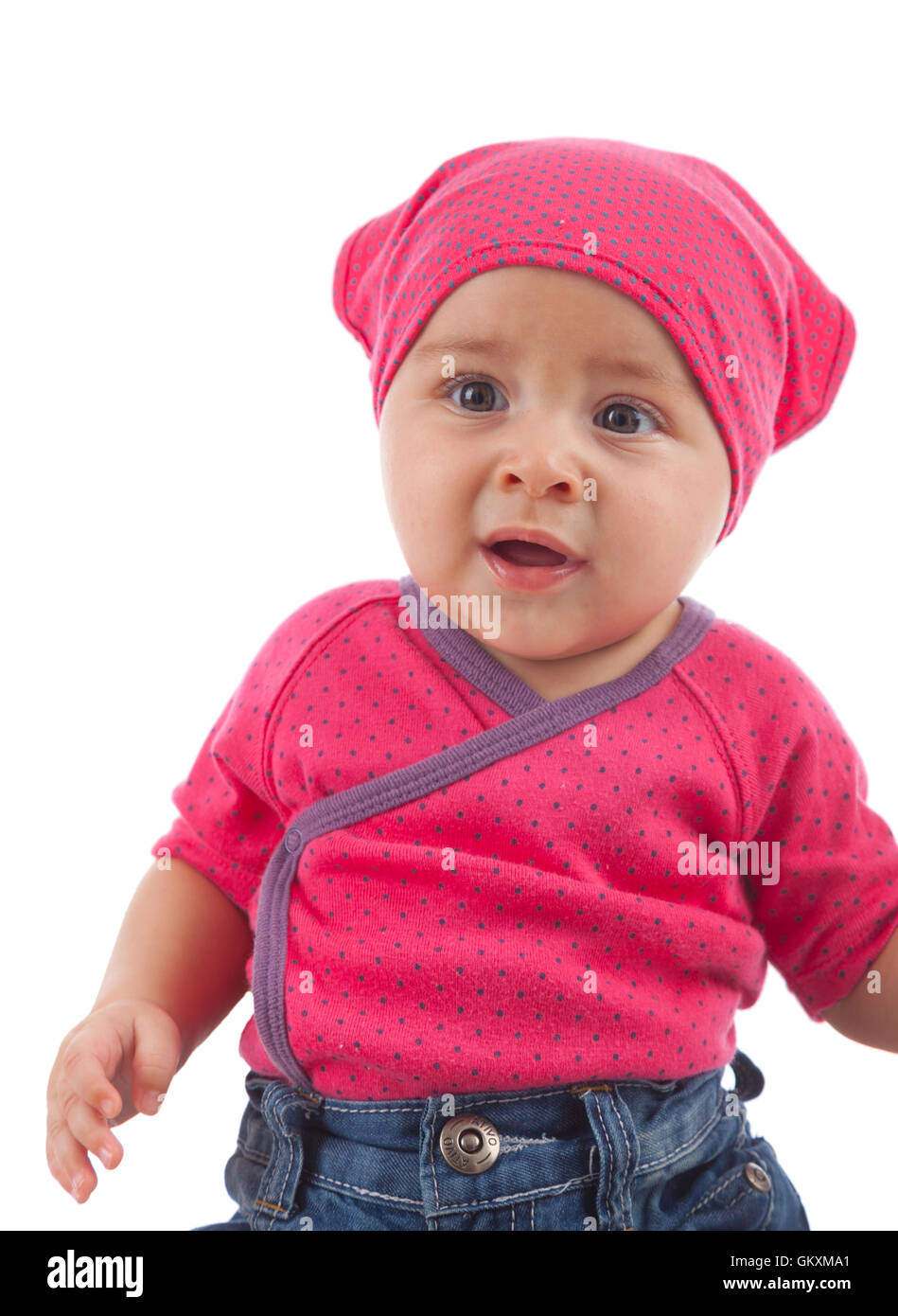 Portrait of cute female toddler isolated on white background Stock ...
