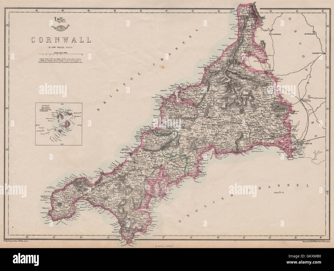 Antique Map Of Cornwall High Resolution Stock Photography and Images ...