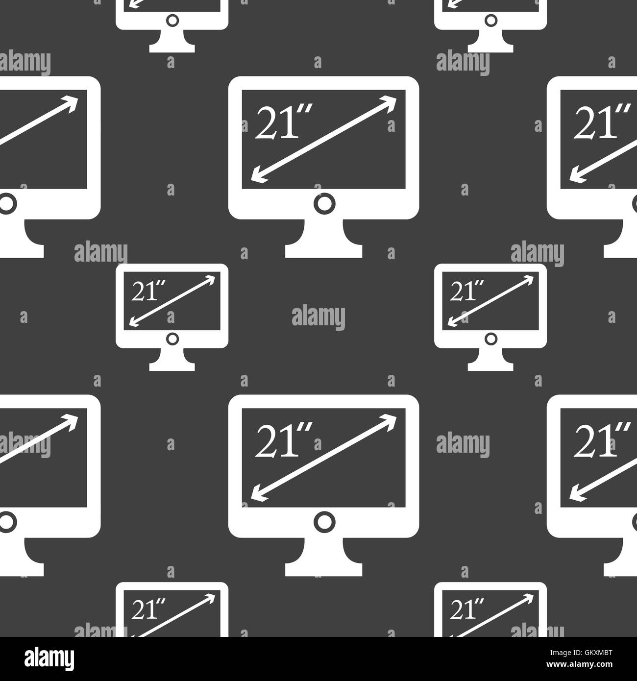 diagonal of the monitor 21 inches icon sign. Seamless pattern on a gray ...