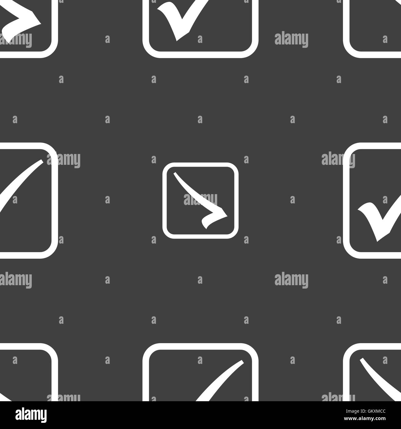 A check mark icon sign. Seamless pattern on a gray background. Vector ...